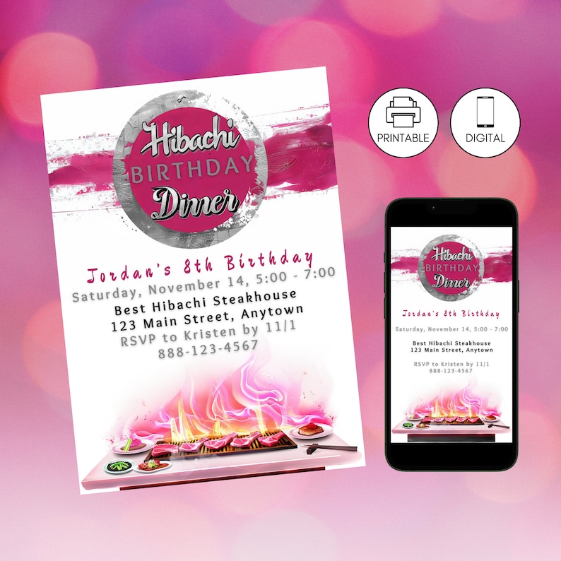 Hibachi Party Invitation Template, Instant Download, Sushi Girl's ...