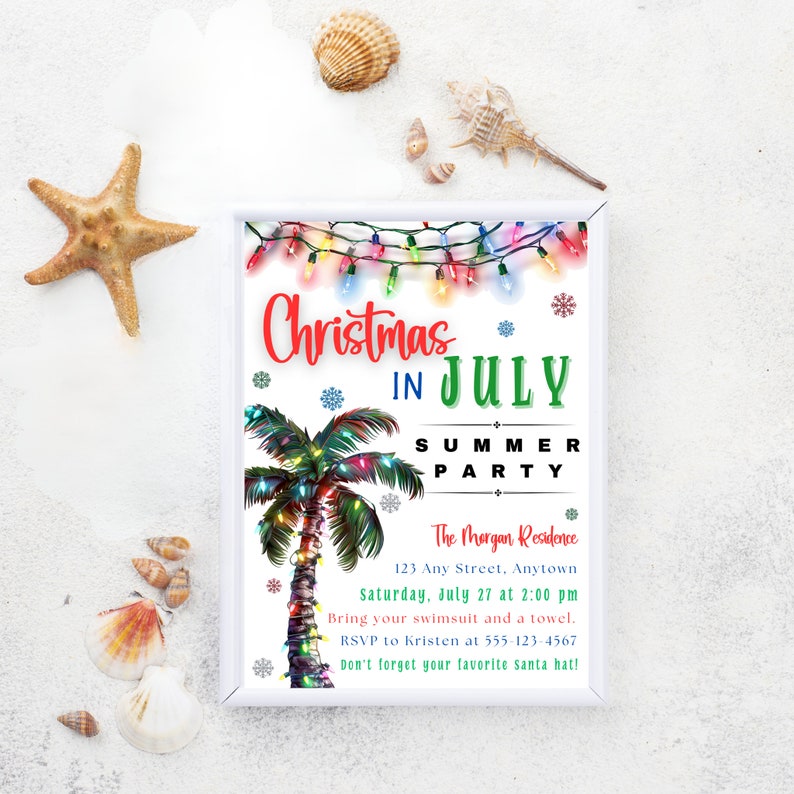 Christmas in July Pool Party Invitation Template, Fun Summer ...