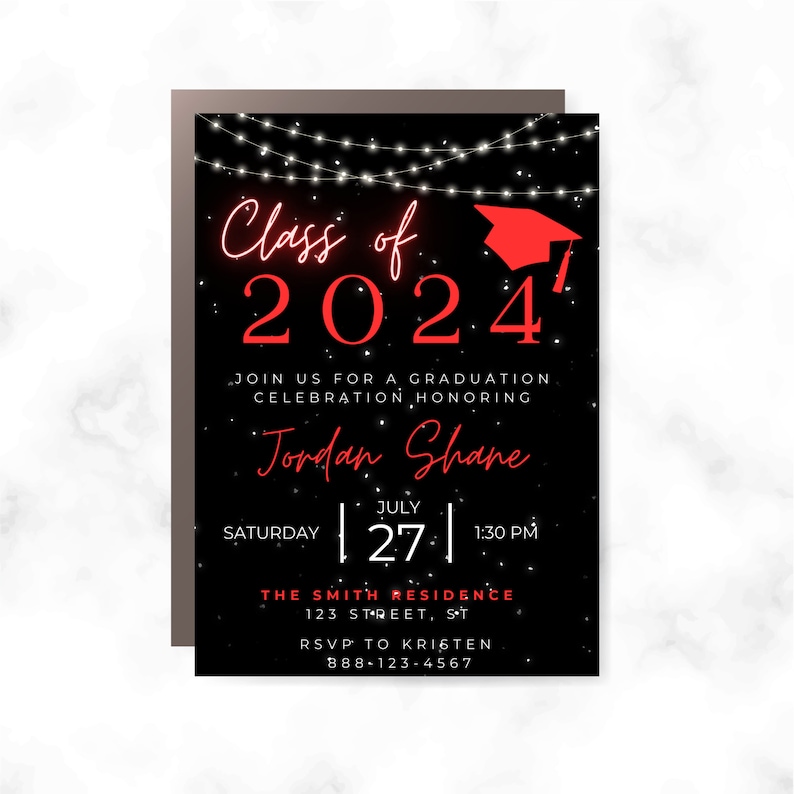Black & Red Graduation Invite | Grad Announcement | Grad Party ...