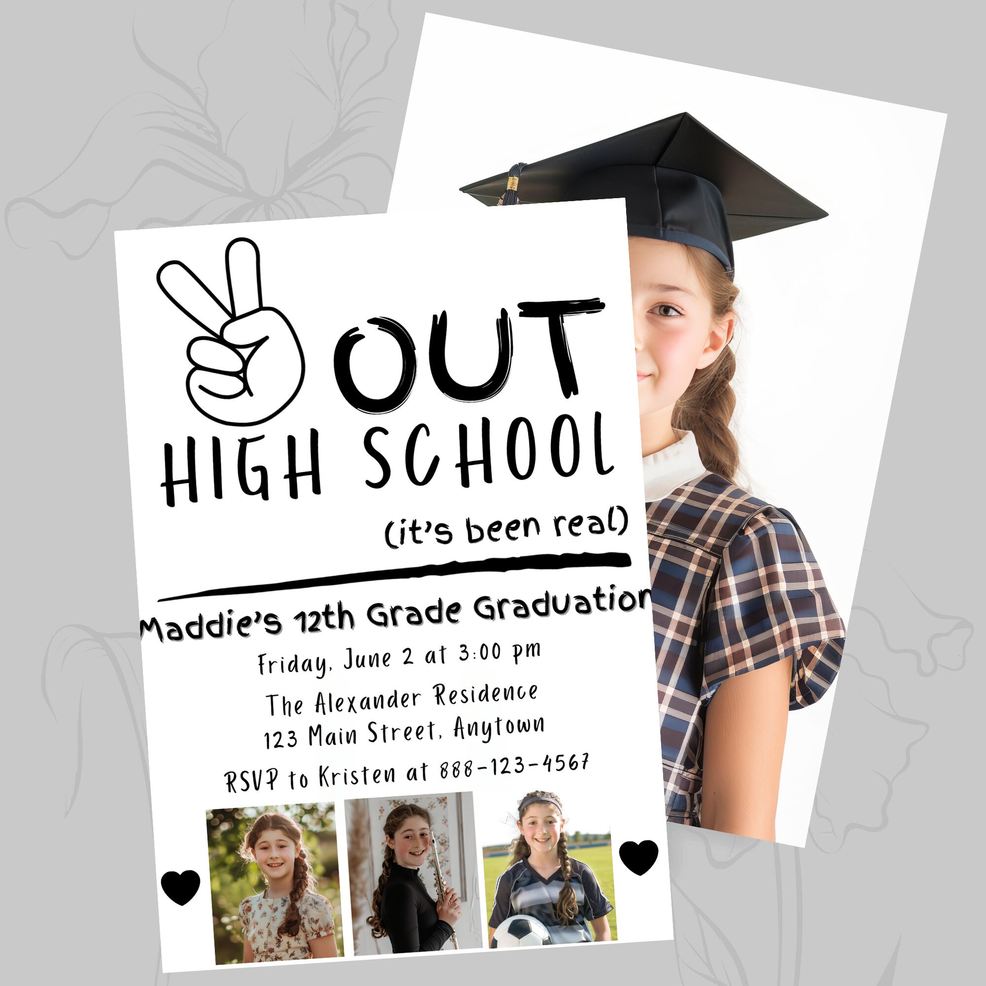 High School Graduation Invitation | Peace Out High School | Editable ...