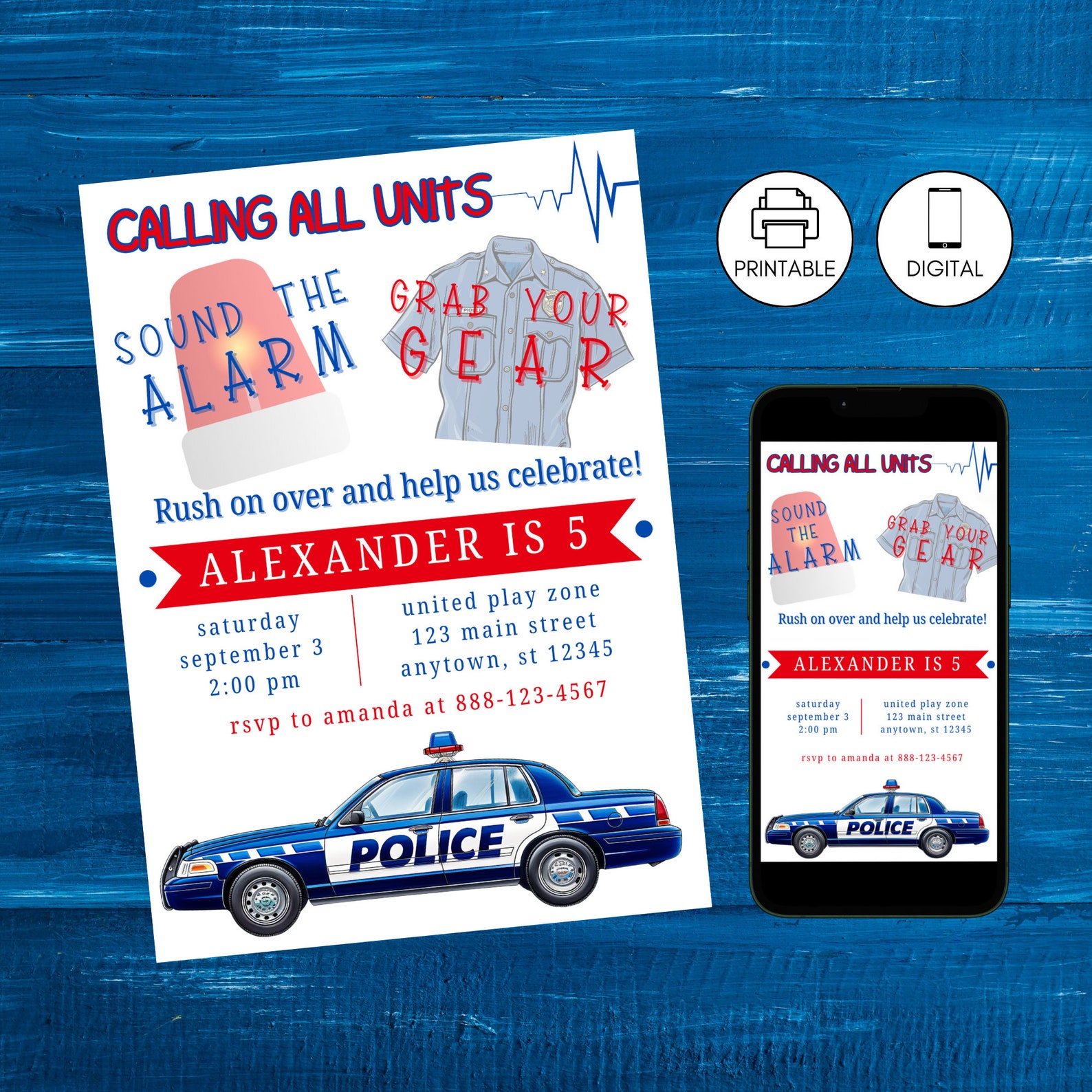 Police Officer Birthday Party Invitation Template, First Responder ...