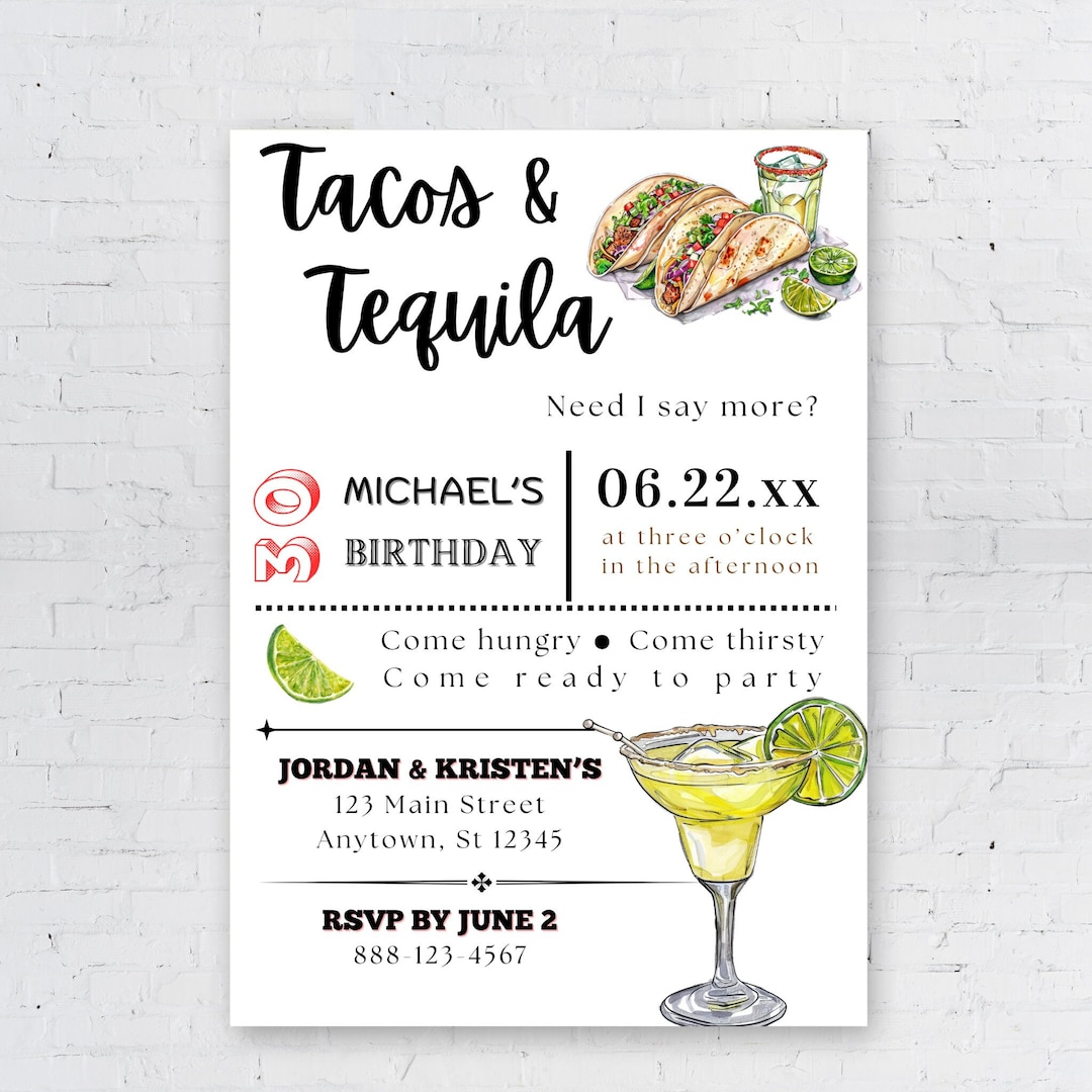 Tacos and Tequila Party Invitation Template, Margarita Invite, Birthday ...