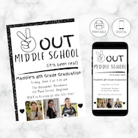 8th Grade Graduation Invitation Canva Editable Digital Template Flyer ...