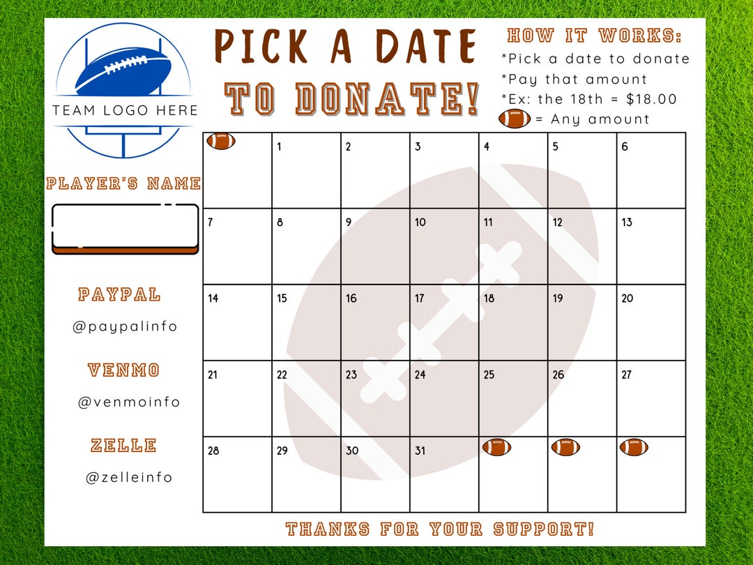 Sport Fundraiser, Printable Pta Pto Flyer, Editable Football Calendar ...
