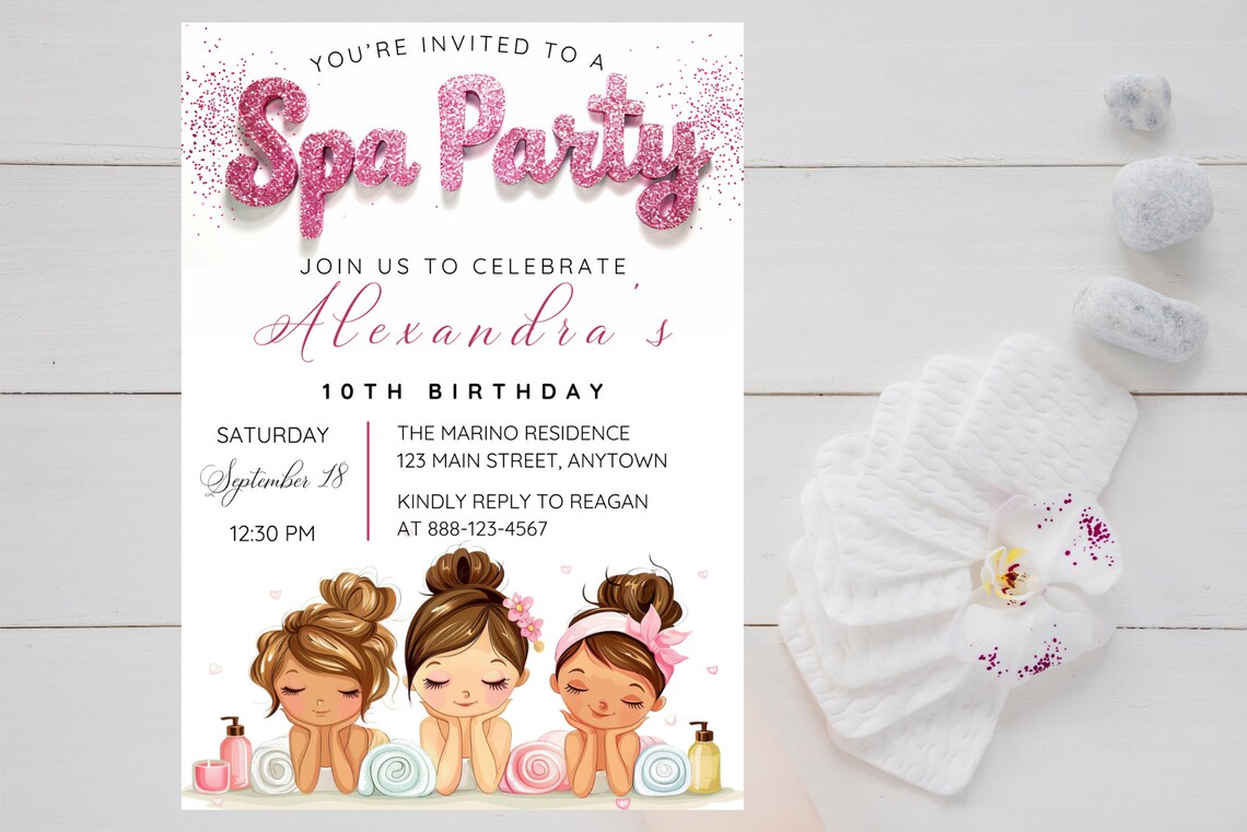 Spa Birthday Party Girl Invitation, Pamper Party Editable Invite ...