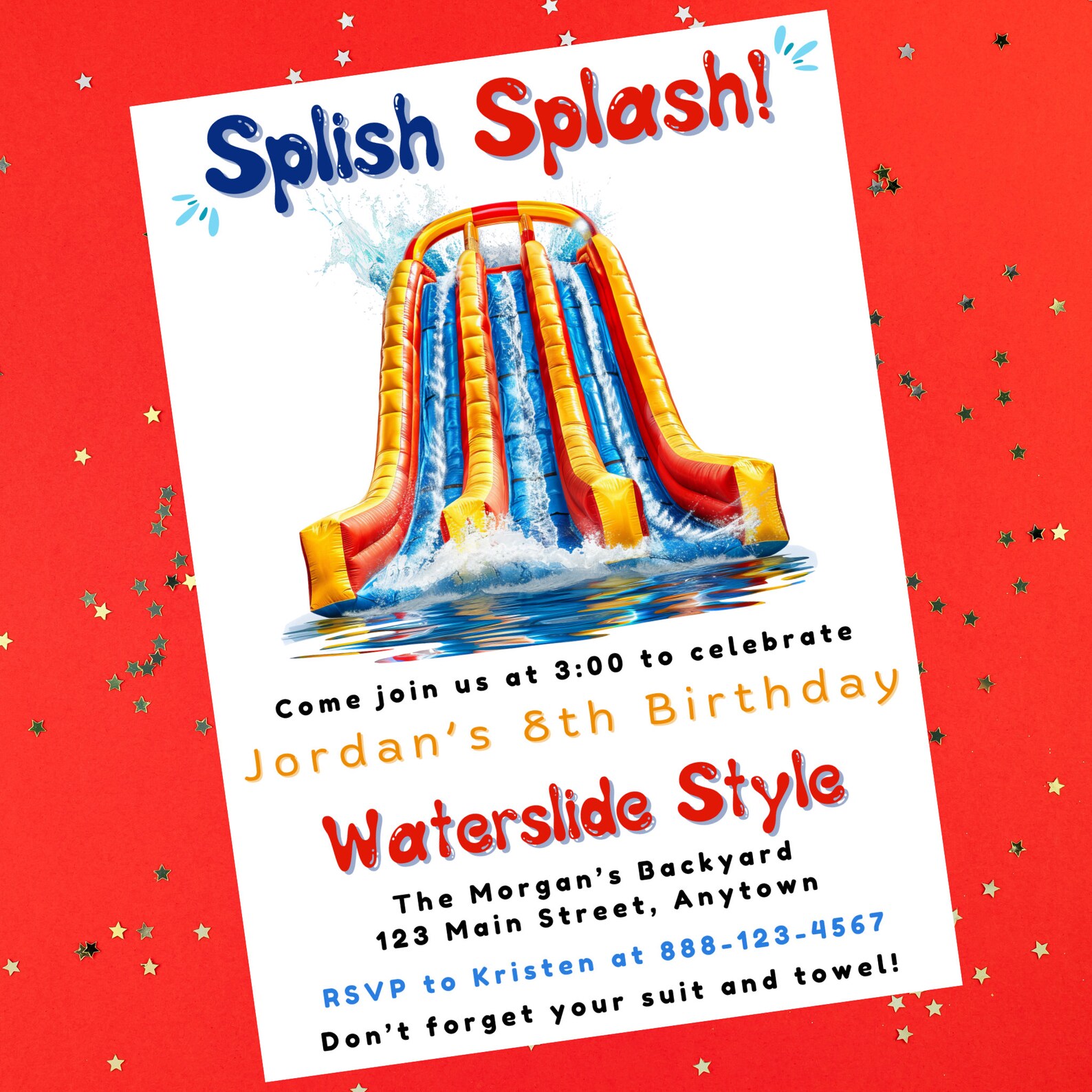 Waterslide Birthday Party Invitation, Water Slide Splash Pad Invite ...