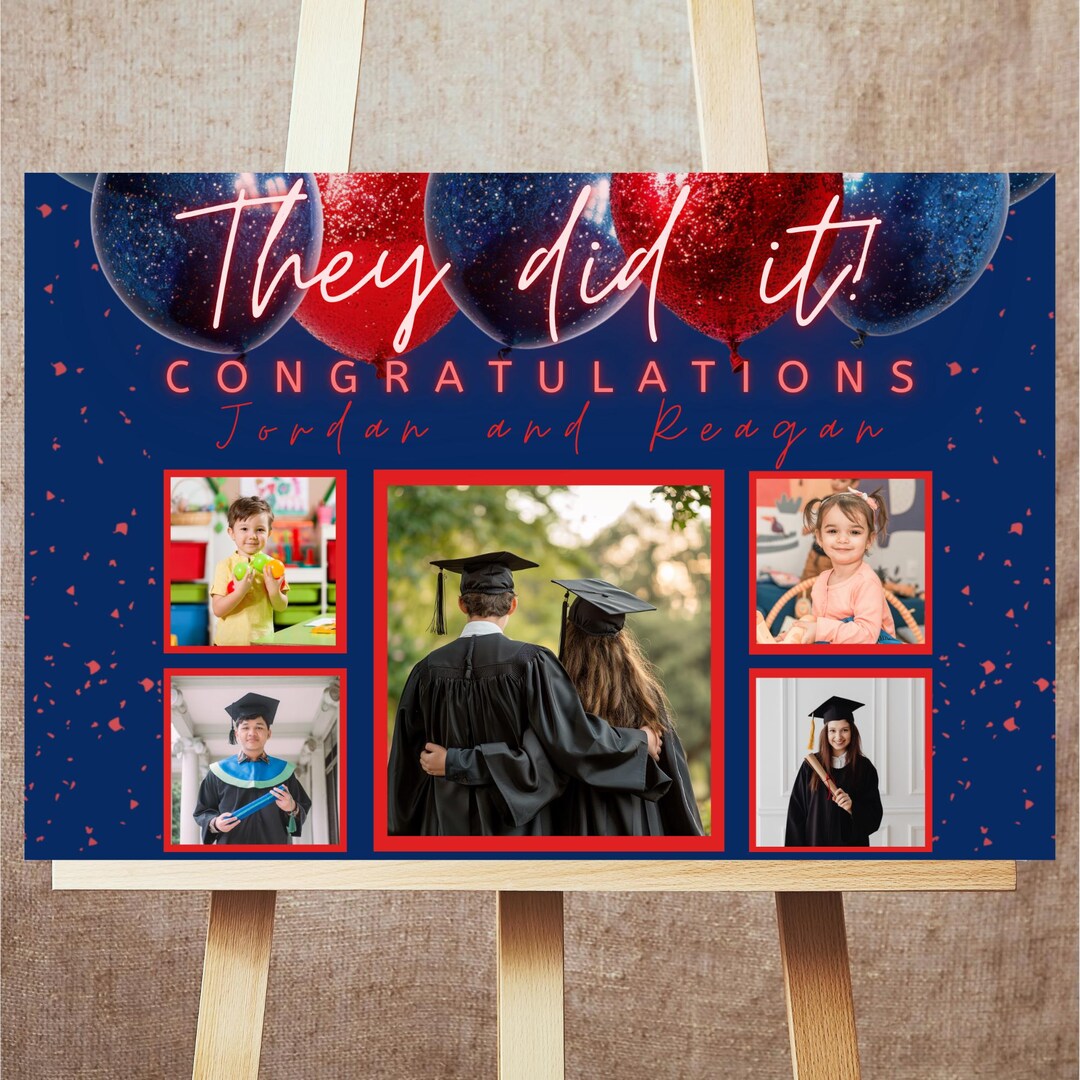 Double Graduation Photo Party Welcome Sign Template, Red and Blue Decor ...
