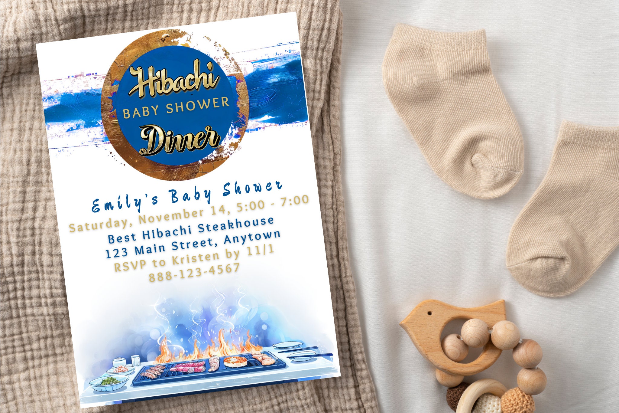 Hibachi Baby Shower Party Invitation Boy, Instant Download, Sushi ...