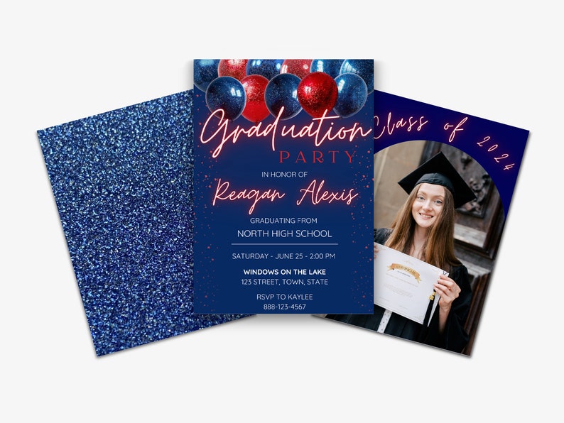 Navy Blue & Red Graduation Invite | Grad Announcement | Grad Party ...