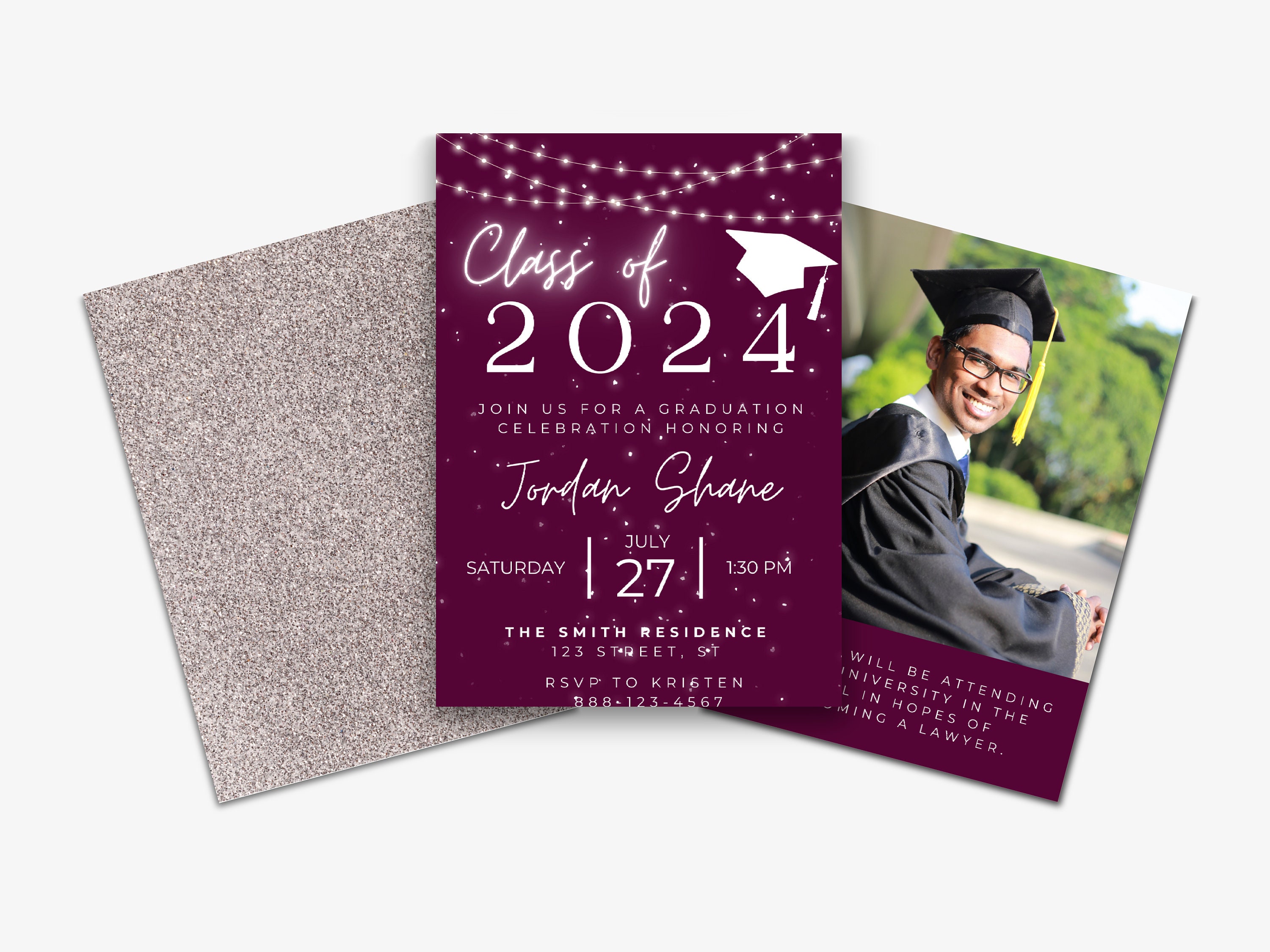 Maroon and White Graduation Invite | Grad Announcement | Grad Party ...