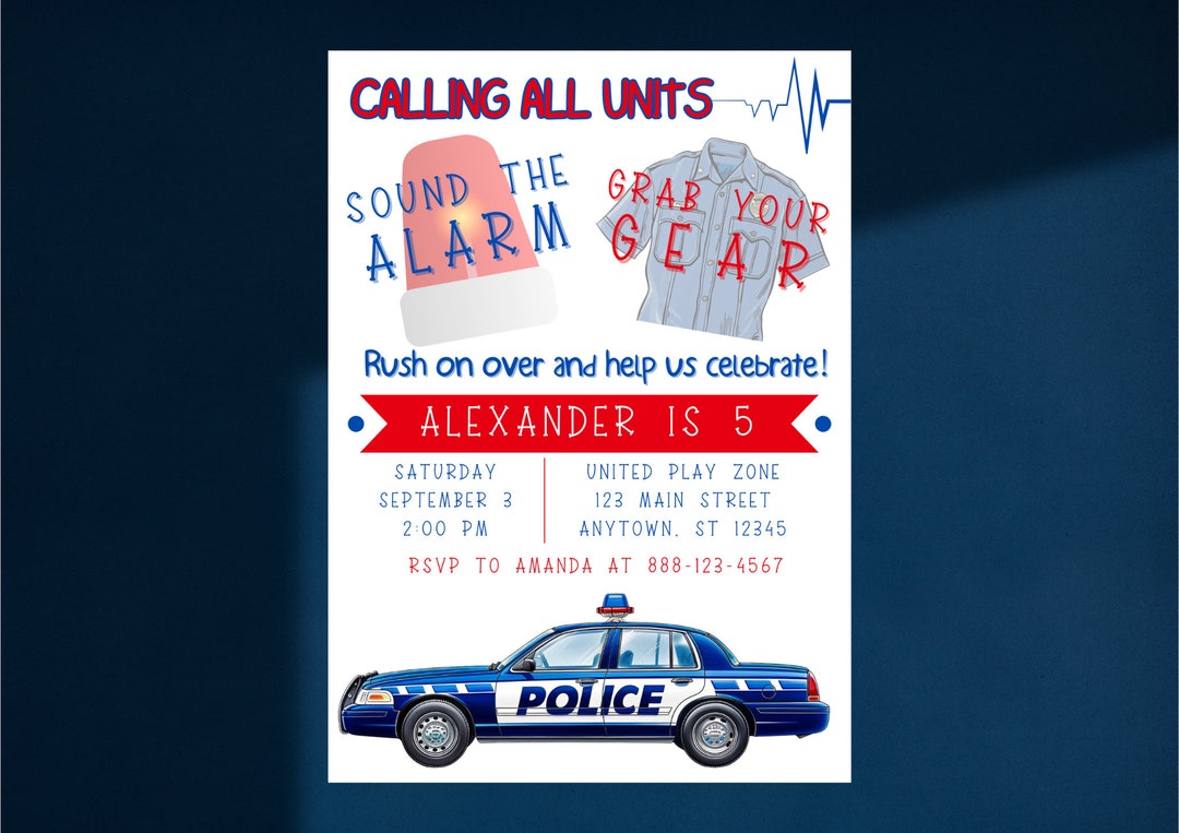 Police Officer Birthday Party Invitation, First Responder Theme ...