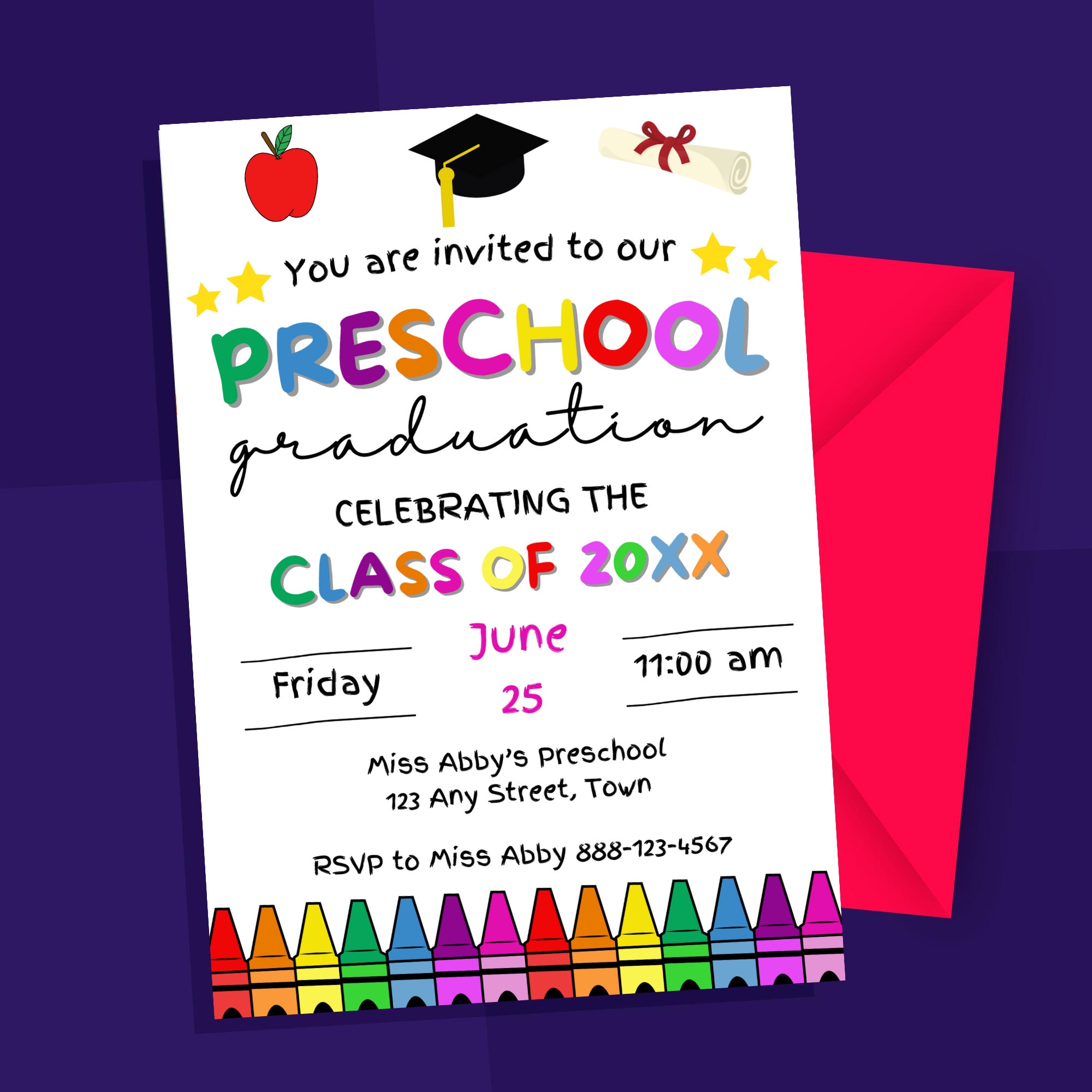 Pre-k Graduation Invitation | Preschool Ceremony | Pre-school Party ...