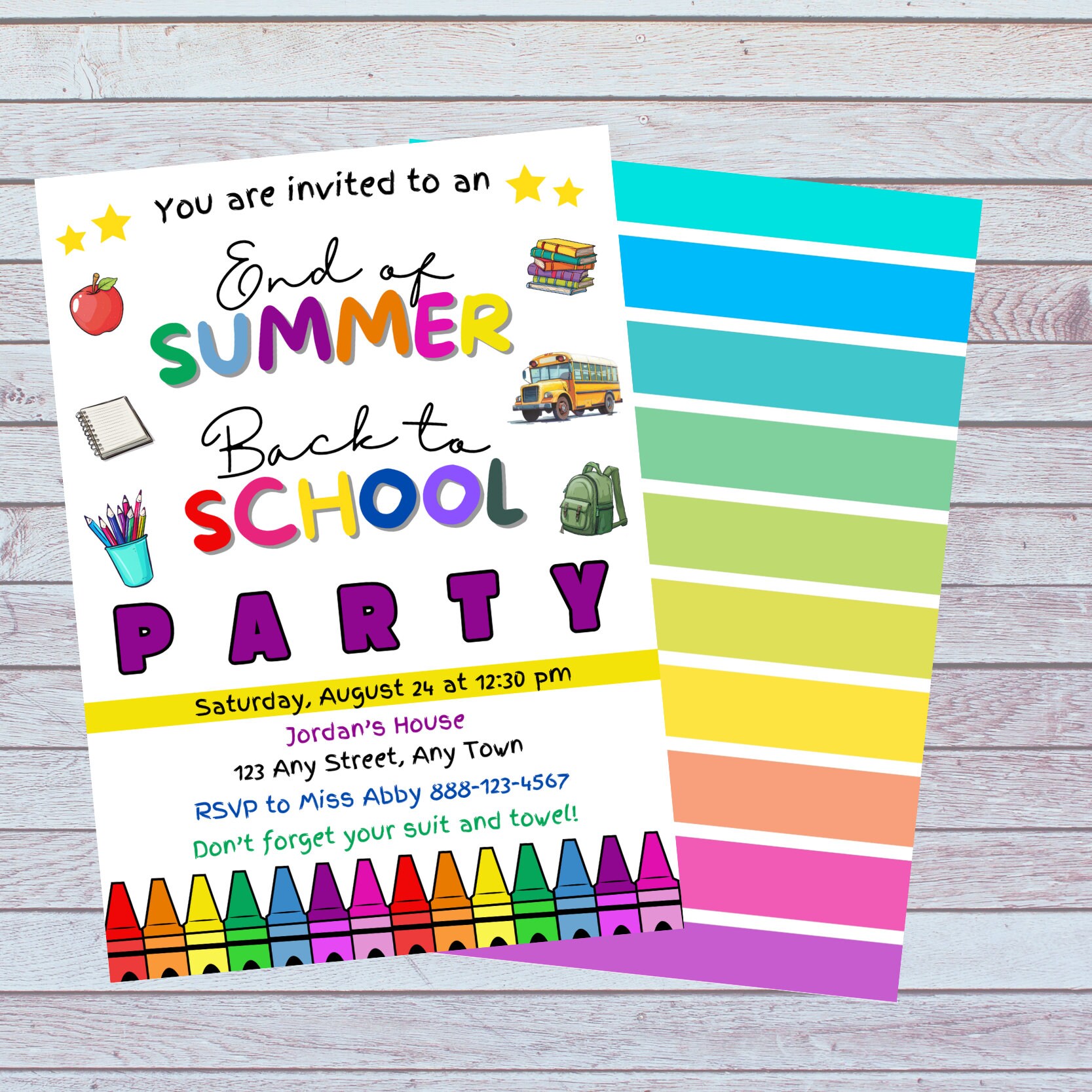 End of Summer Back to School Bash Party Invitation, Goodbye Summer ...