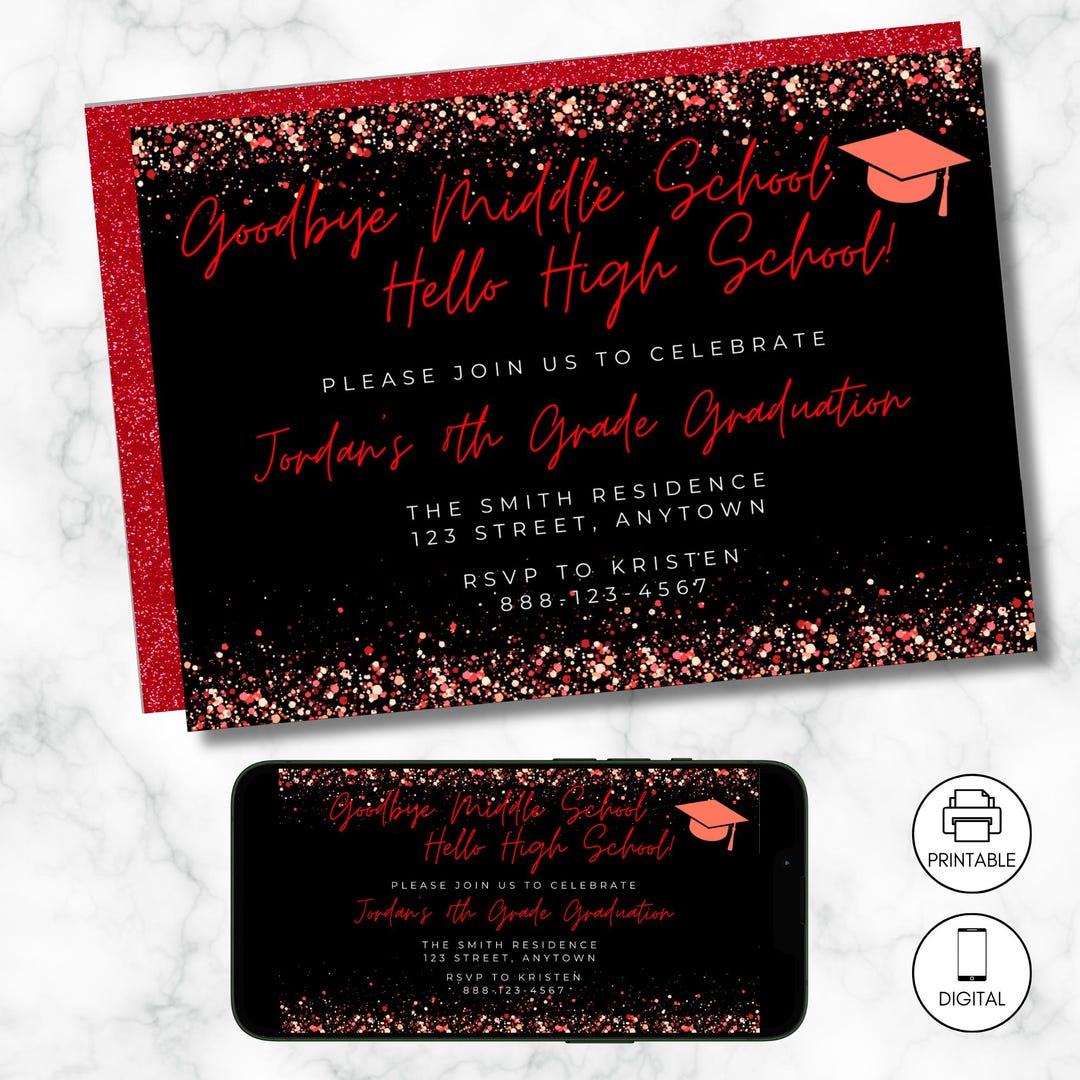 Middle School Graduation Invitation Template, Goodbye Middle School ...