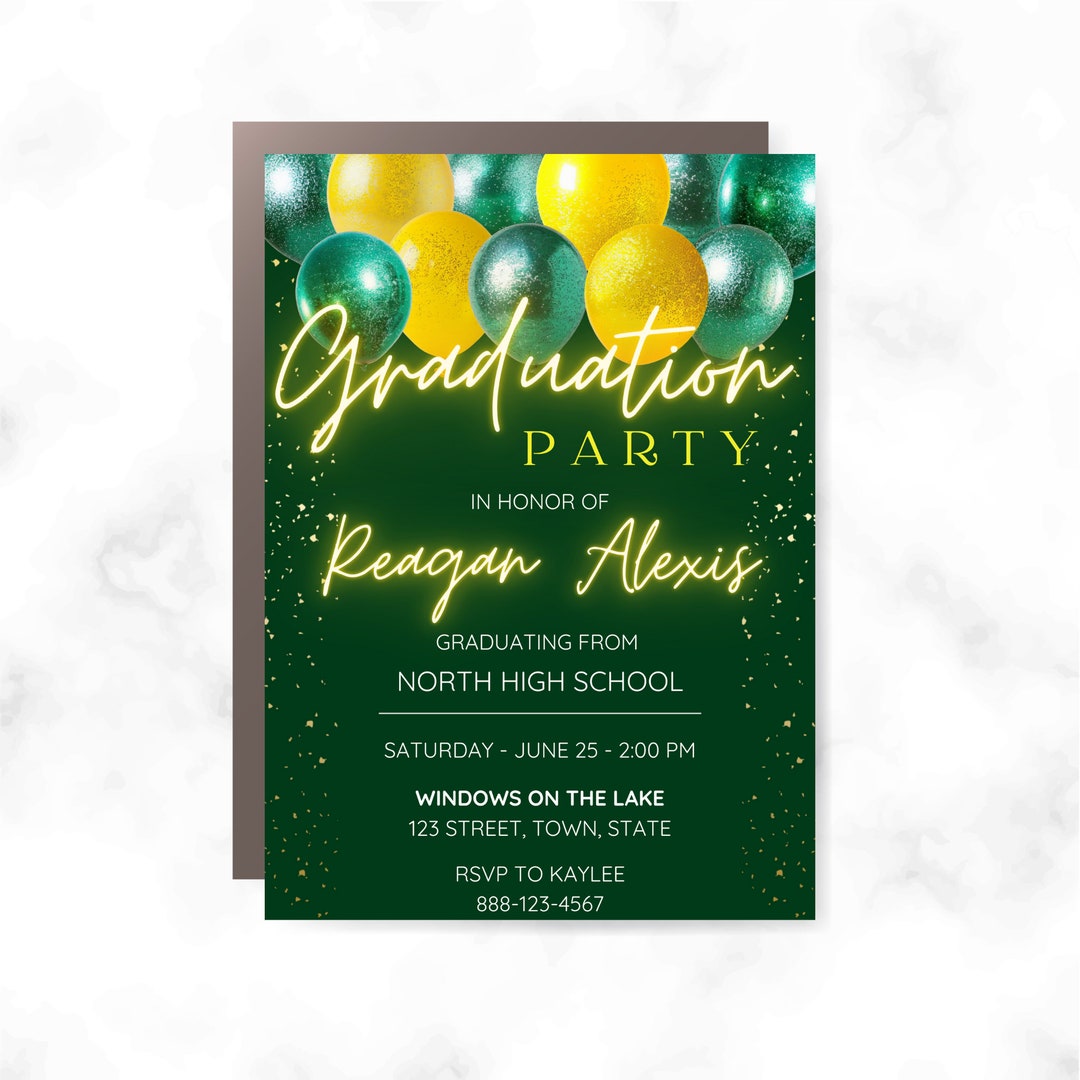Green & Yellow Graduation Invite Grad Announcement Grad Party ...