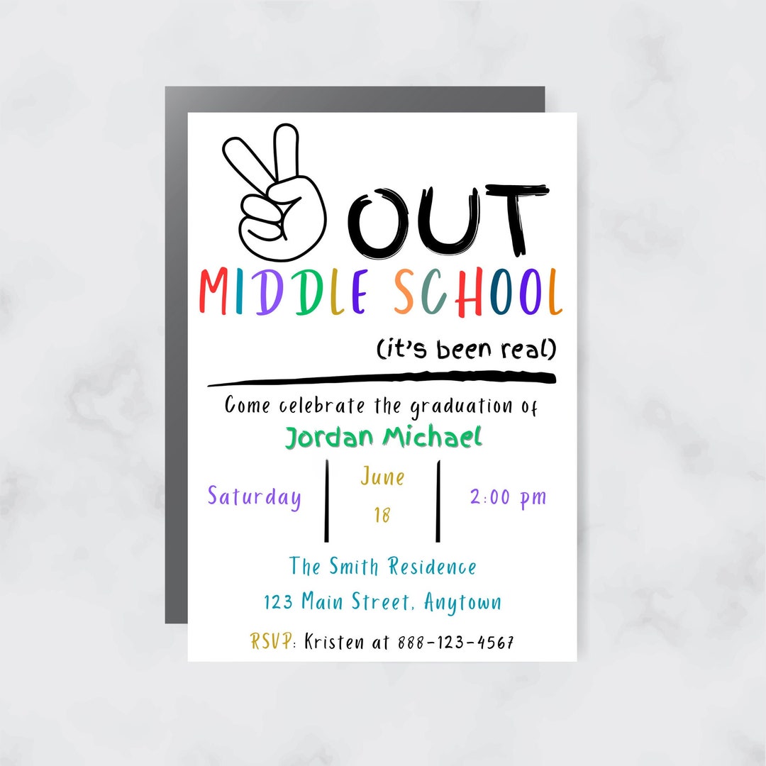 Middle School Graduation Invitation | Peace Out | Editable Party Invite ...