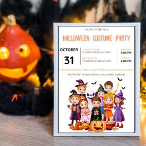 Halloween Kids Costume Party Invitation Template, Children Let's Get ...