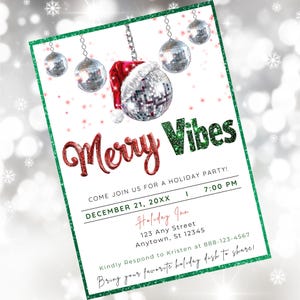 Disco Christmas Party Invitation Template, Merry Vibes, Retro Invite ...