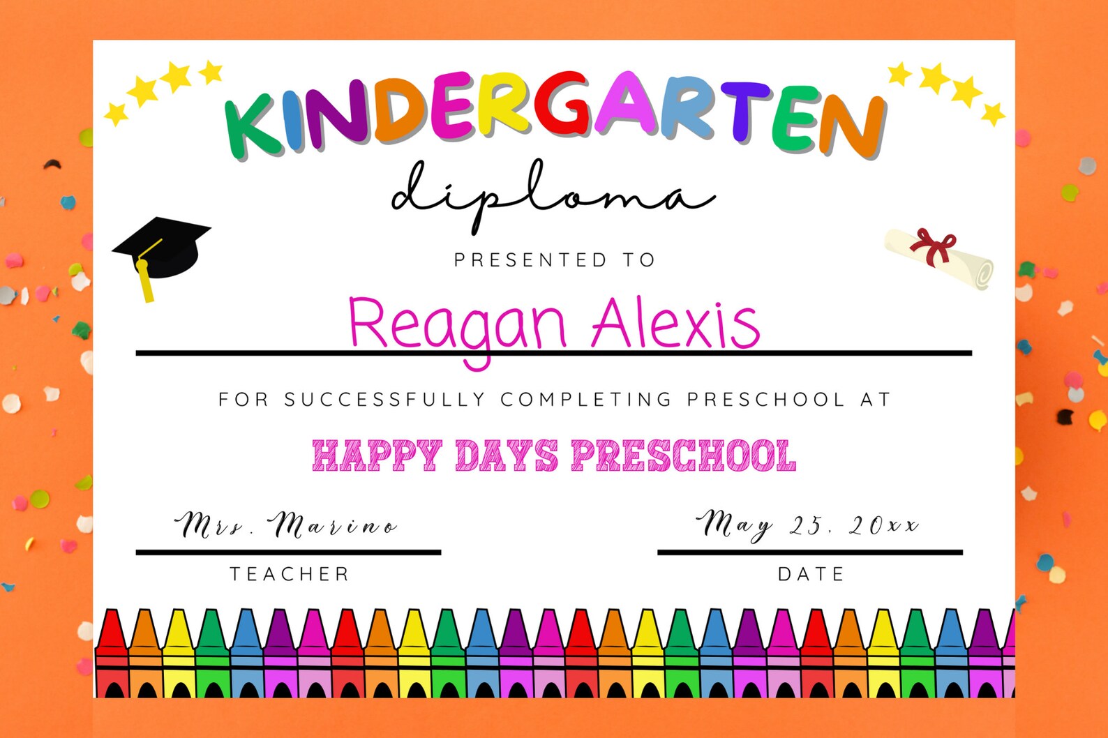 Kindergarten Graduation Diploma Certificate, Editable Teacher Resource ...