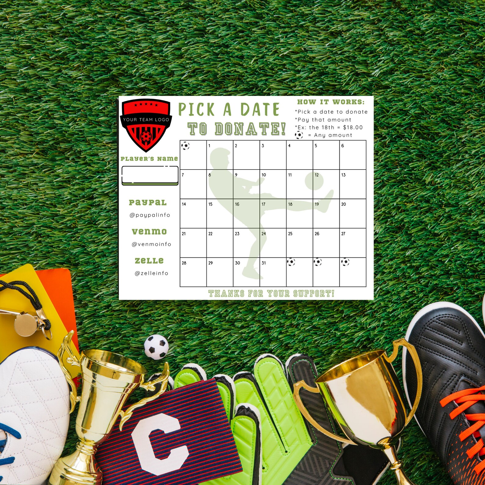 Soccer Calendar Fundraiser Sport Template, Edit Printable Team Flyer ...