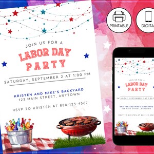 Labor Day BBQ Party Invitation, Patriotic Red White & Blue Invite ...