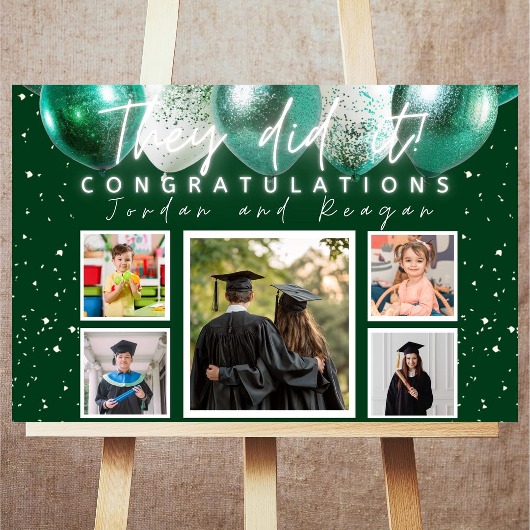 Double Graduation Photo Party Welcome Sign Template, Green and White ...