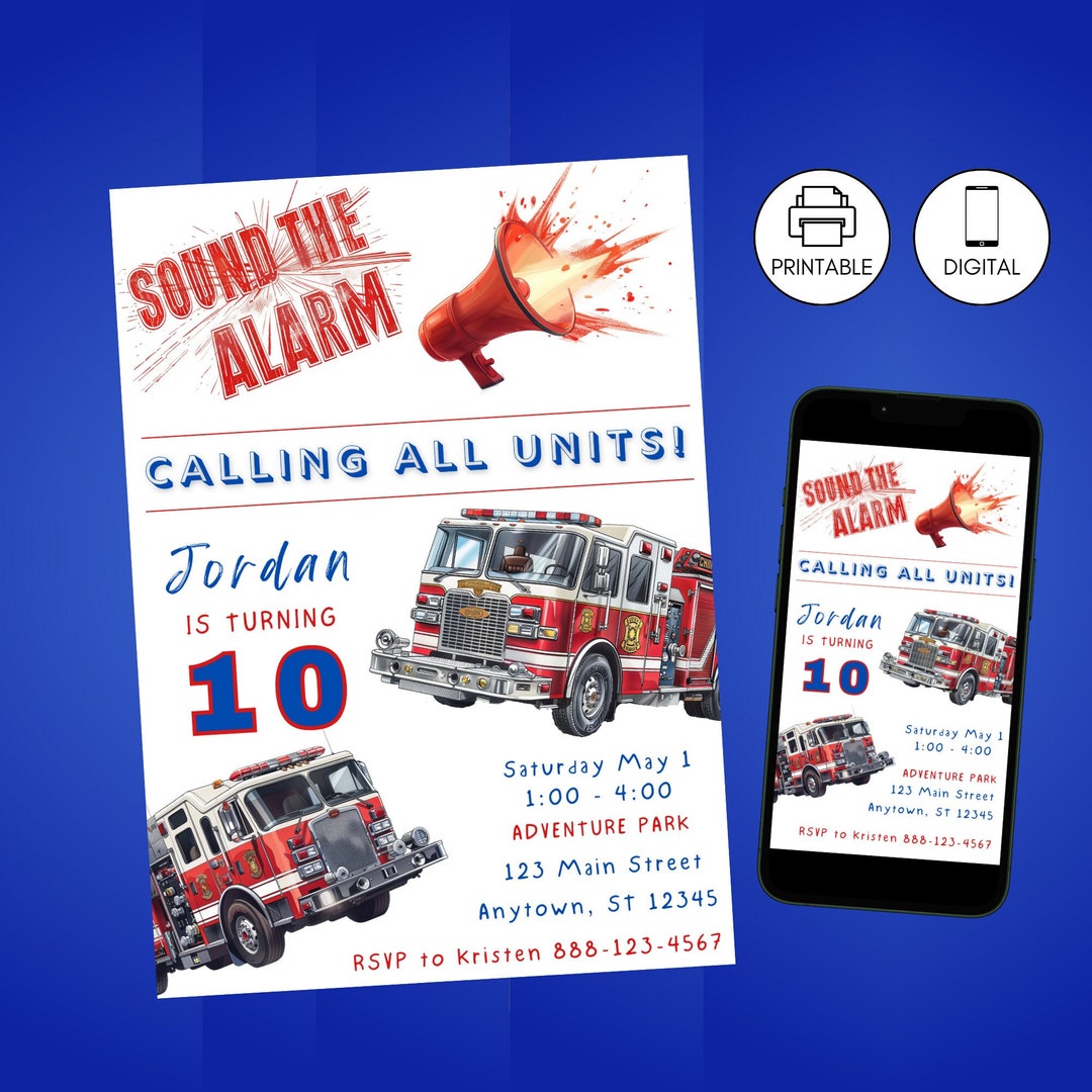 First Responders Birthday Party Invitation, Firetruck Theme Printable ...