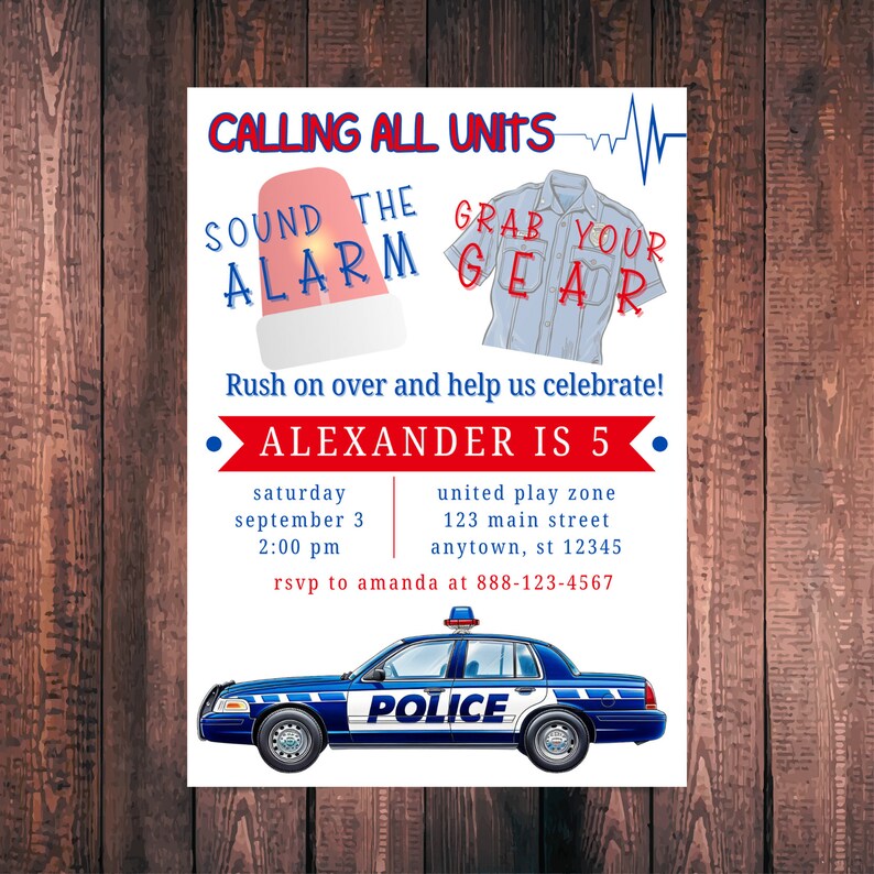 Police Officer Birthday Party Invitation Template, First Responder ...