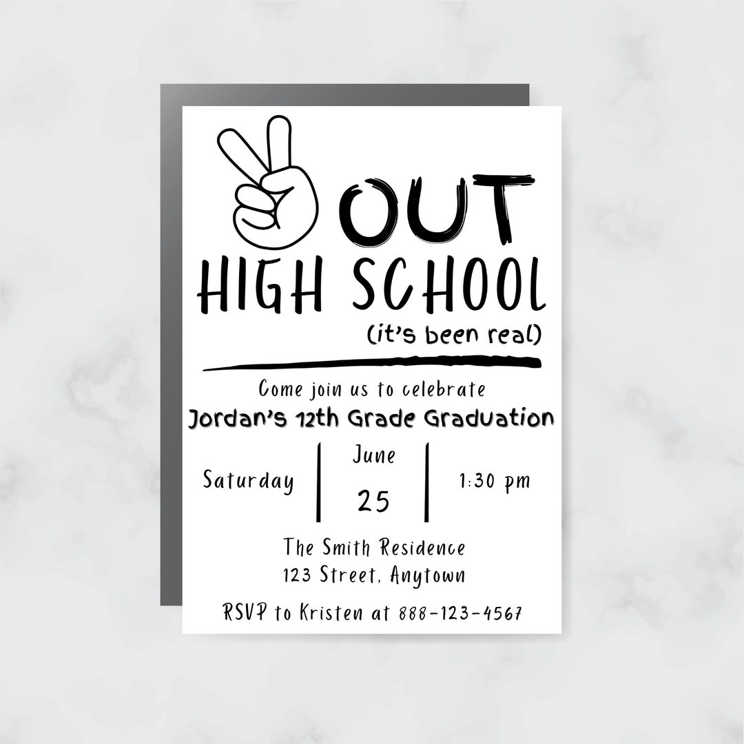 High School Graduation Invitation Peace Out High School Editable Party ...