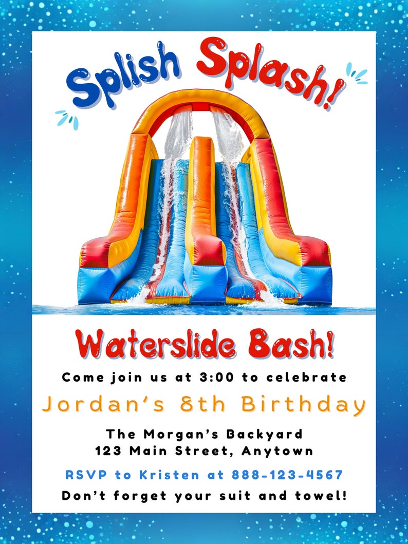 Waterslide Birthday Party Invitation, Backyard Pool Party Celebration ...