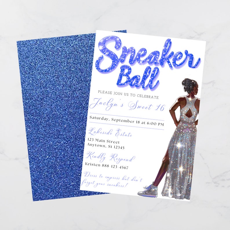 Sneaker Ball Birthday Party Invitation Blue Template, Instant Download ...