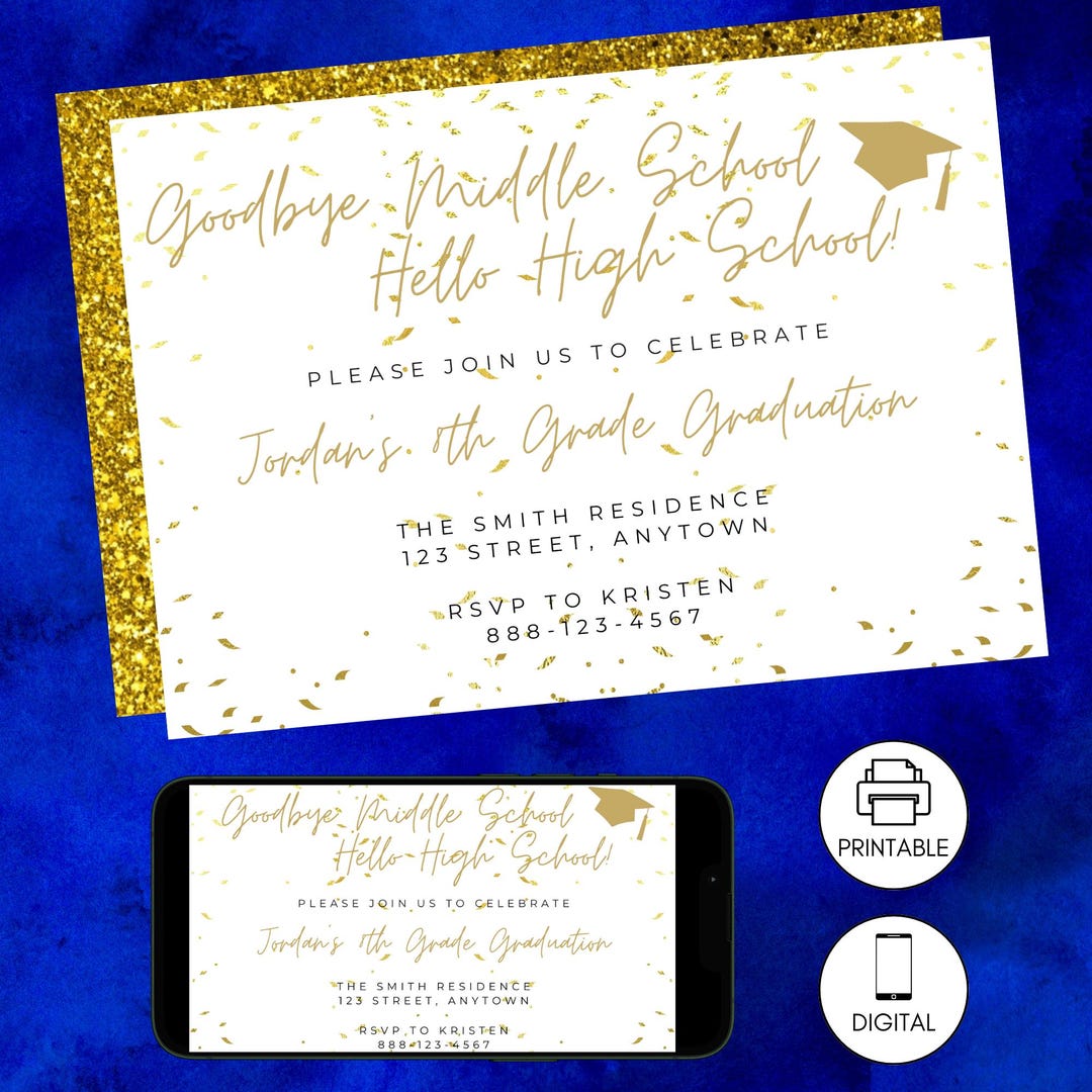 Middle School Graduation Invitation | Goodbye Middle School | Editable ...