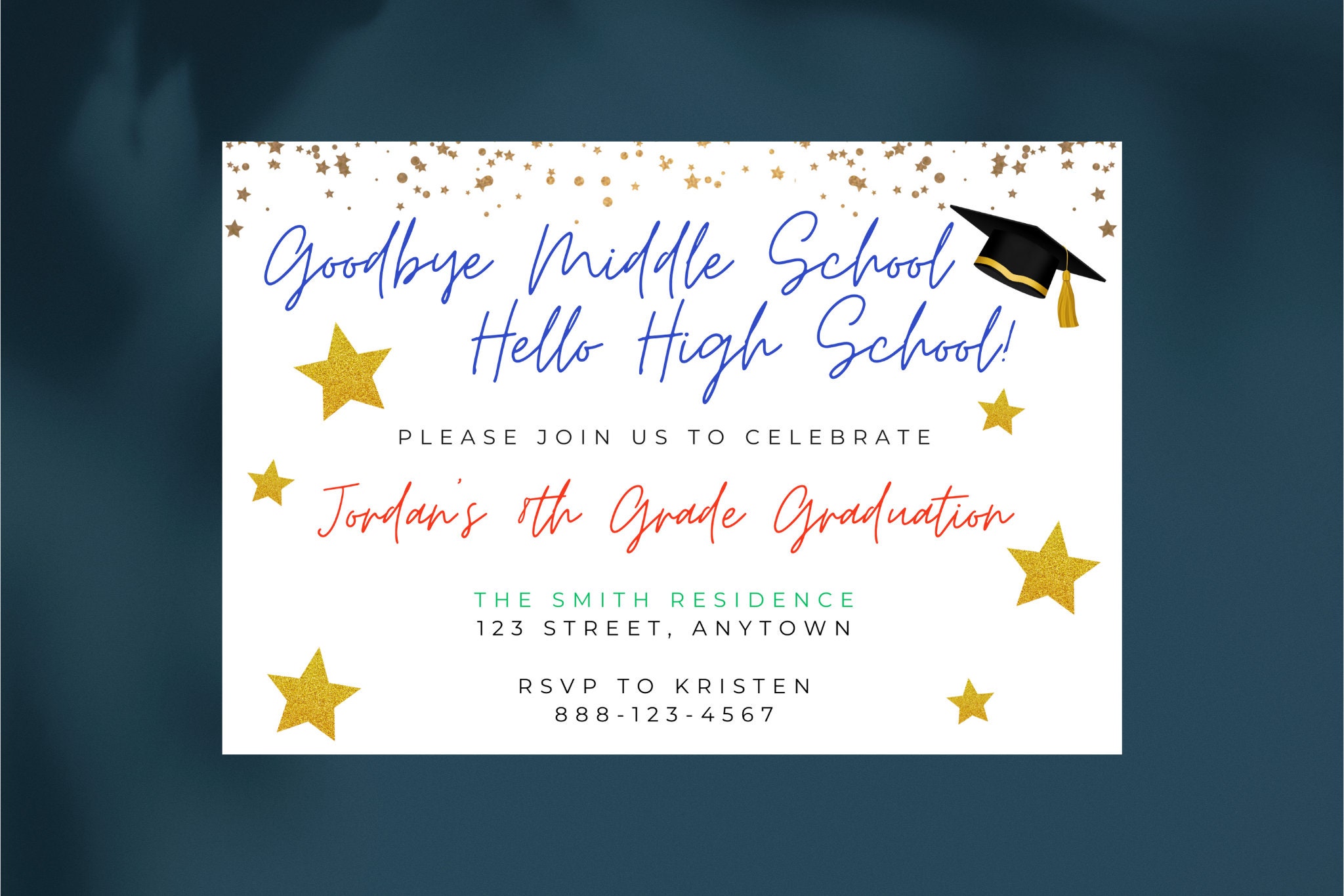 Middle School Graduation Invitation Goodbye Middle School Editable ...