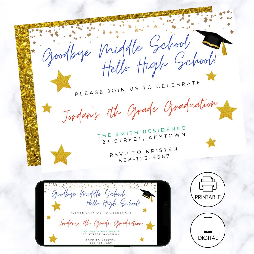 Middle School Graduation Invitation | Goodbye Middle School | Editable ...