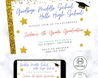 Goodbye Middle School | 8th Grade Graduation Editable Invite - Etsy