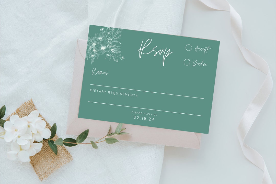 Sage Green Wedding RSVP Instant Download Rsvp Card Sage Green Wedding ...