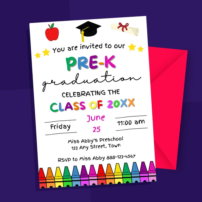 Pre-k Graduation Invitation Preschool Ceremony Pre-school Party School ...