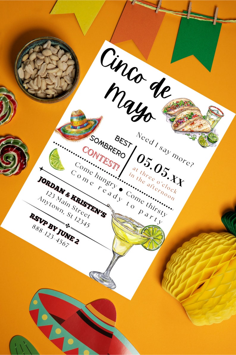 Cinco De Mayo Party Invitation Template, Fiesta Invite, Margarita ...