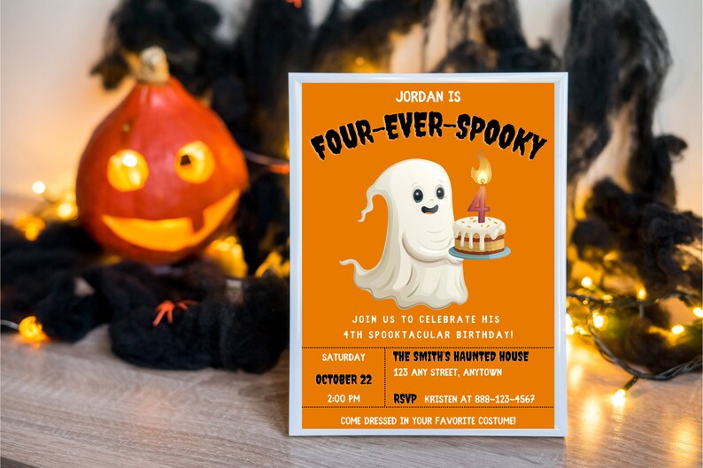 Halloween Four Ever Spooky Birthday Party Invitation Template, Editable ...