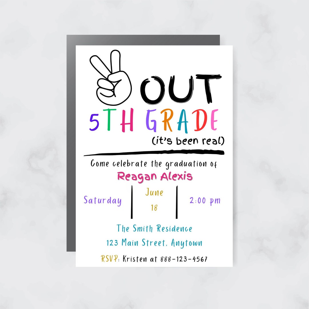 Elementary School Graduation Invitation | Peace Out | Editable Party ...