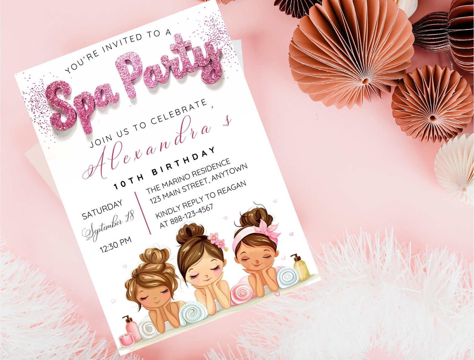 Spa Birthday Party Girl Invitation, Pamper Party Editable Invite ...