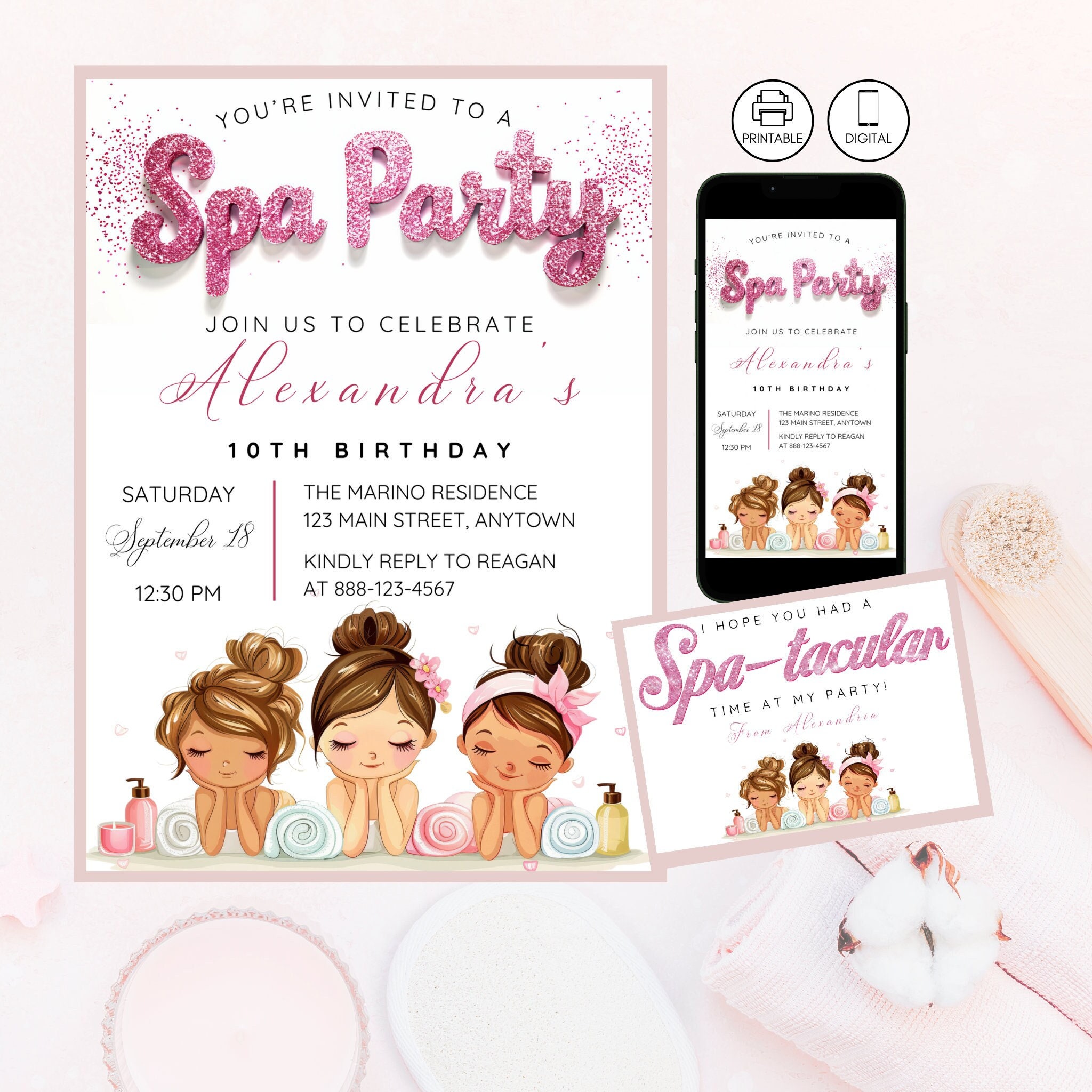 Spa Birthday Party Girl Invitation, Pamper Party Editable Invite ...