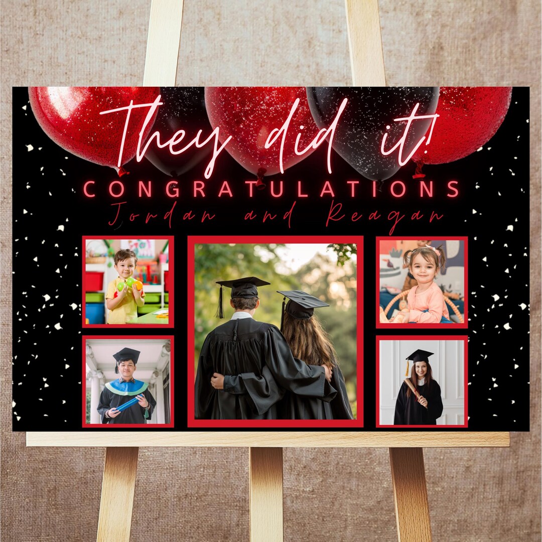 Double Graduation Photo Party Welcome Sign Template, Red & Black Decor ...