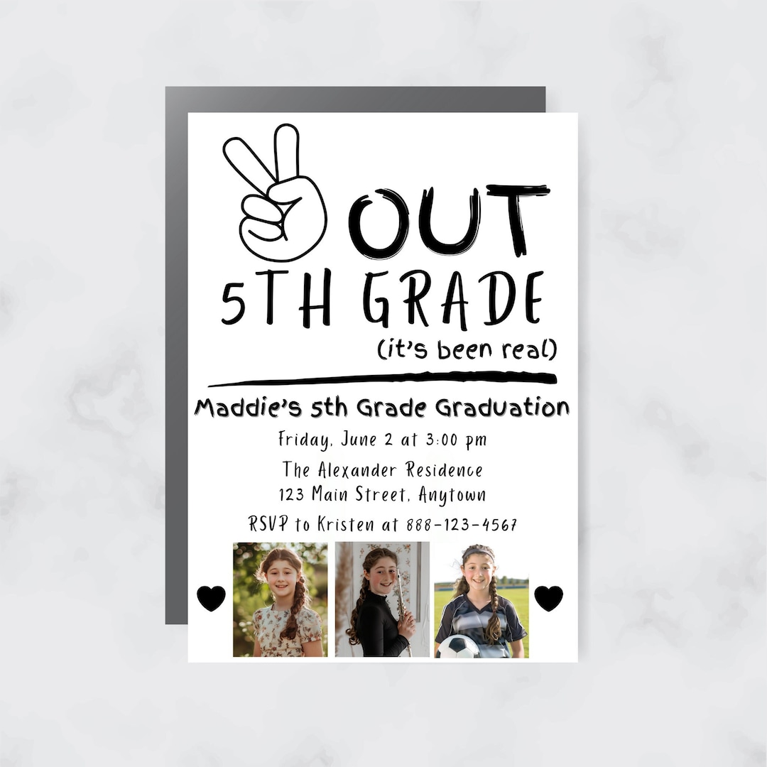 Elementary School Graduation Invitation | Peace Out | Editable Party ...