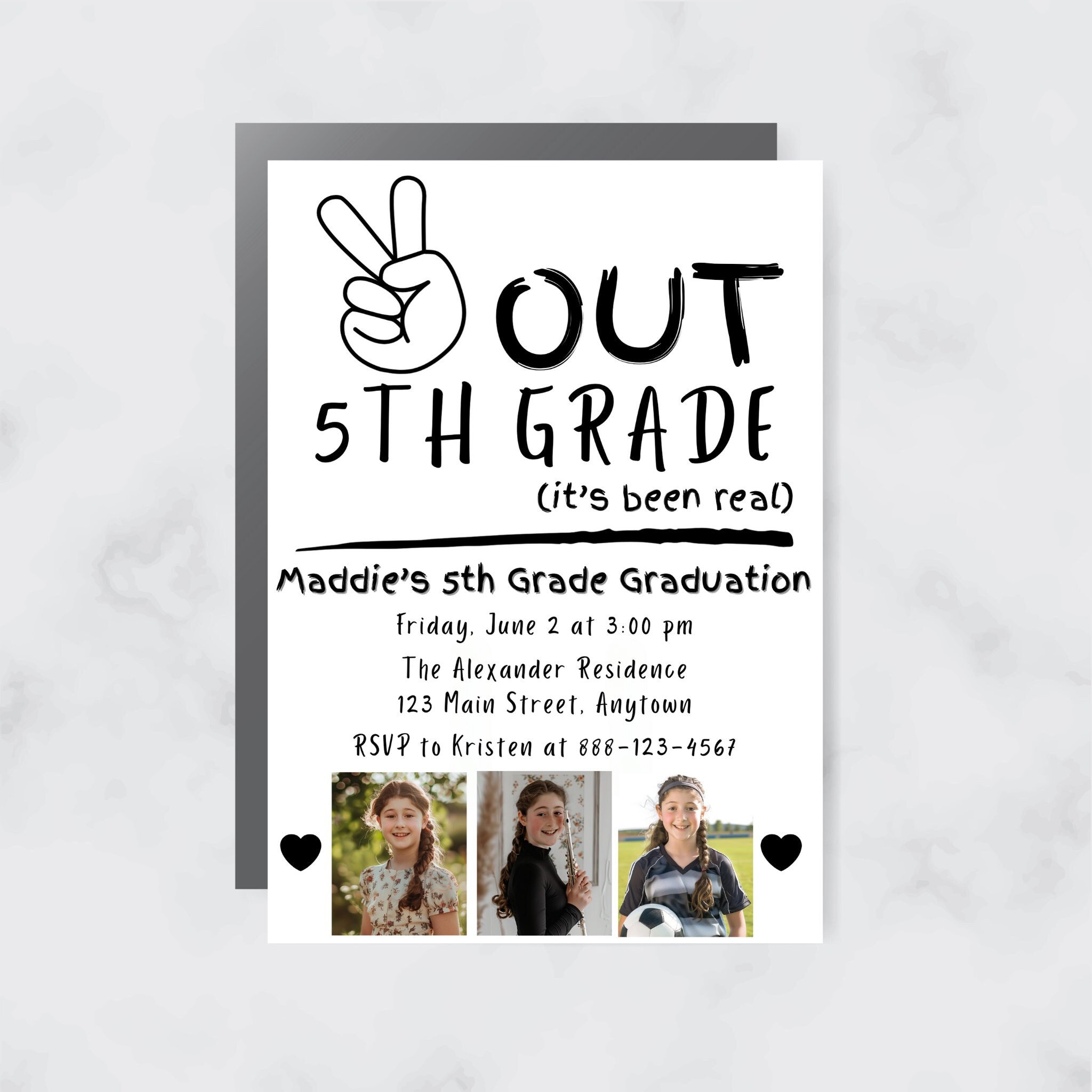 Elementary School Graduation Invitation Peace Out Editable Party Invite ...