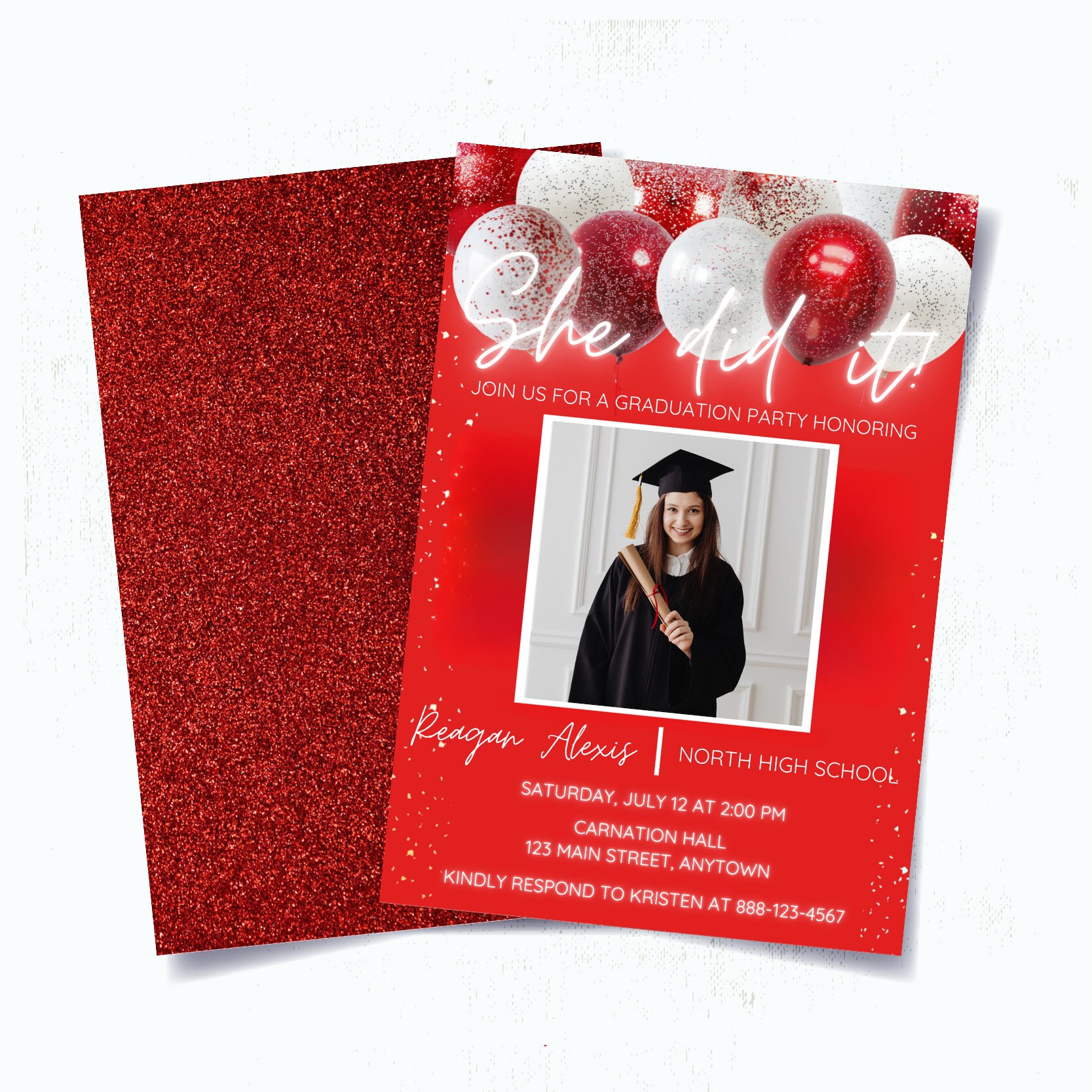Graduation Photo Party Invitation | Red and White Grad Invite | She Did ...