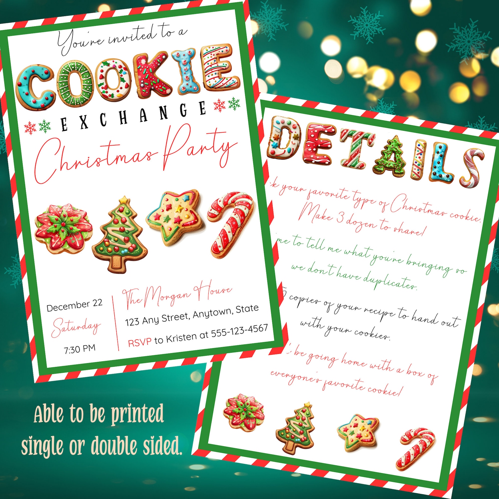 Christmas Cookie Exchange Party Invitation Template, Holiday Recipe ...