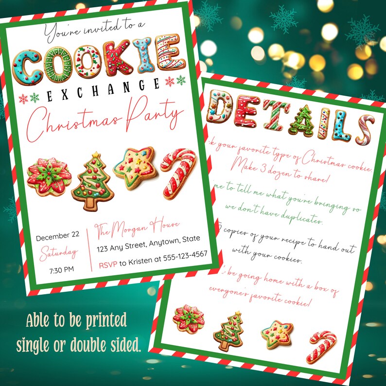 Christmas Cookie Exchange Party Invitation Template, Holiday Recipe ...