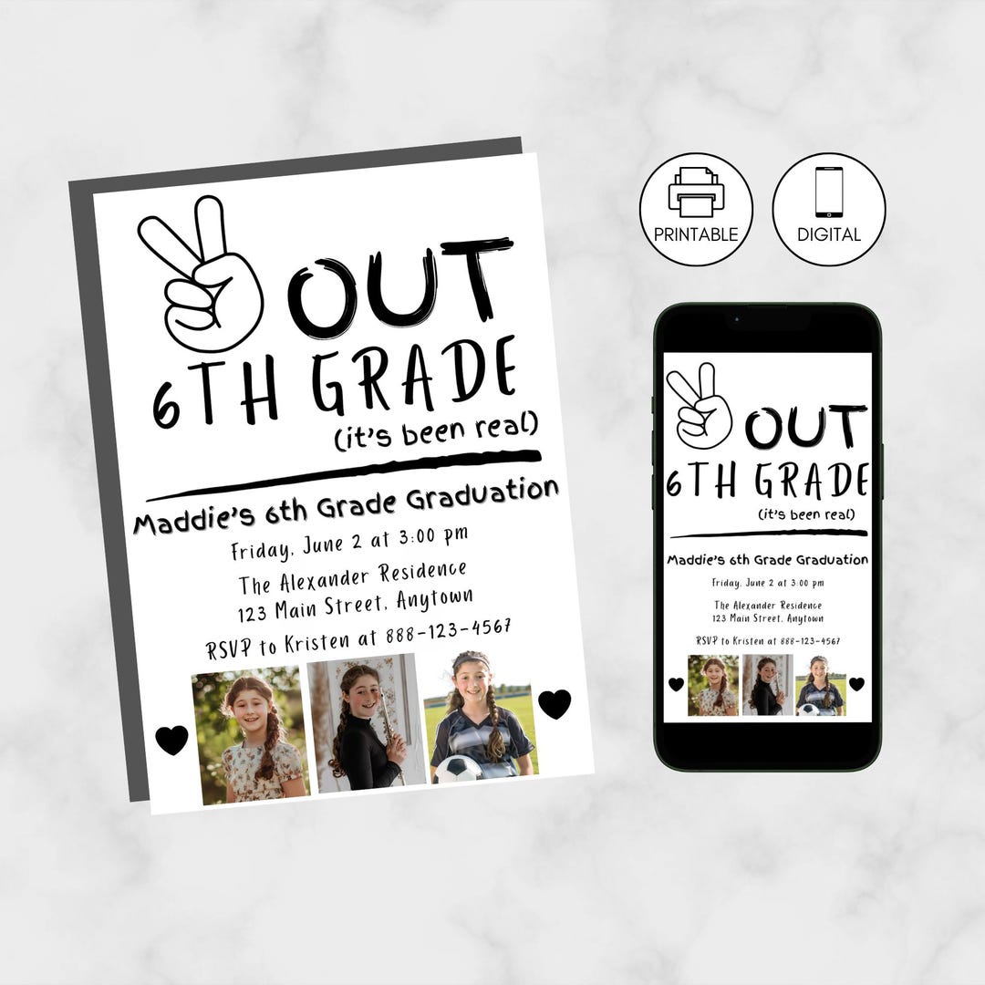 Elementary School Peace Out Photo Graduation Invitation Template ...