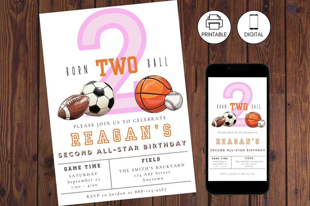 Born 2 Ball Second Birthday Invitation Template, Instant Download ...